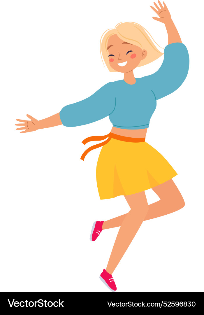 Celebrating woman character jump and cheering Vector Image