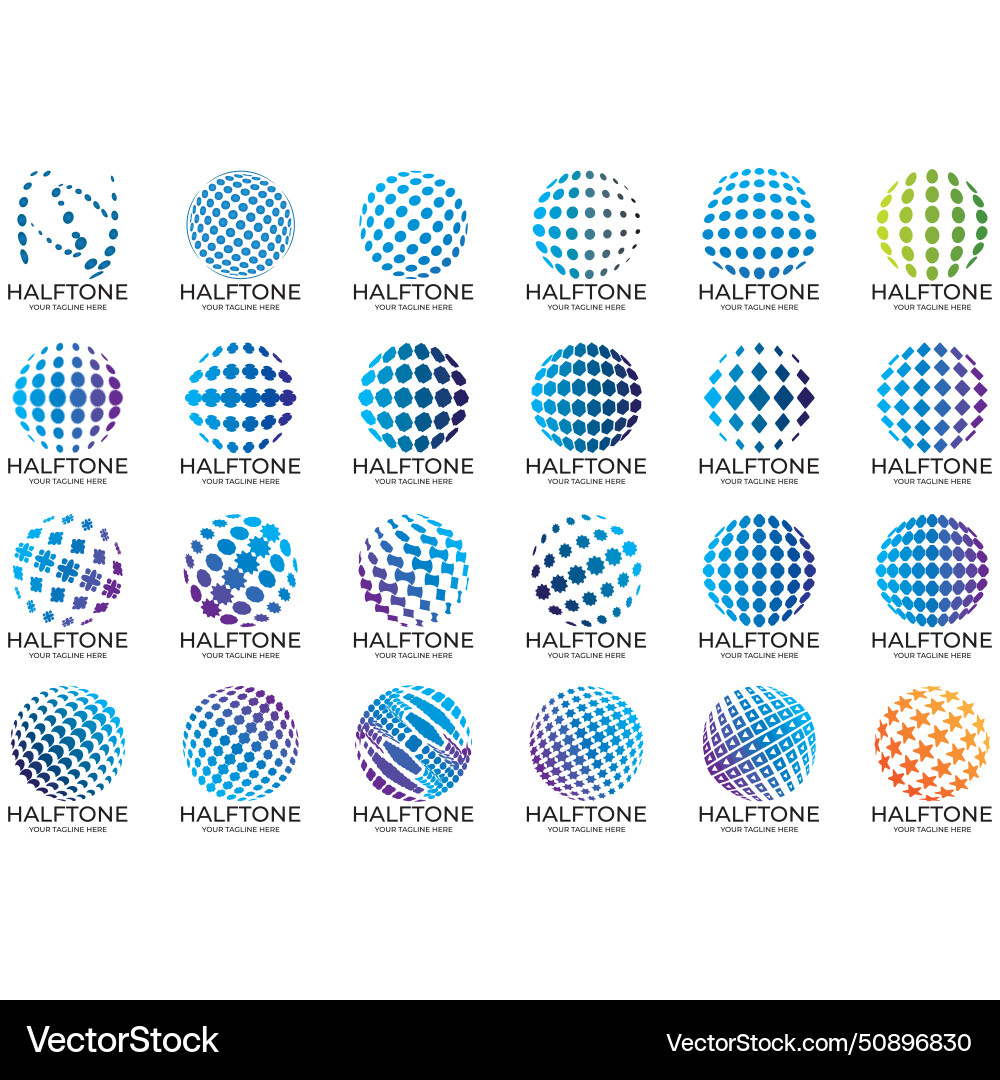 Collection of halftone logos Royalty Free Vector Image