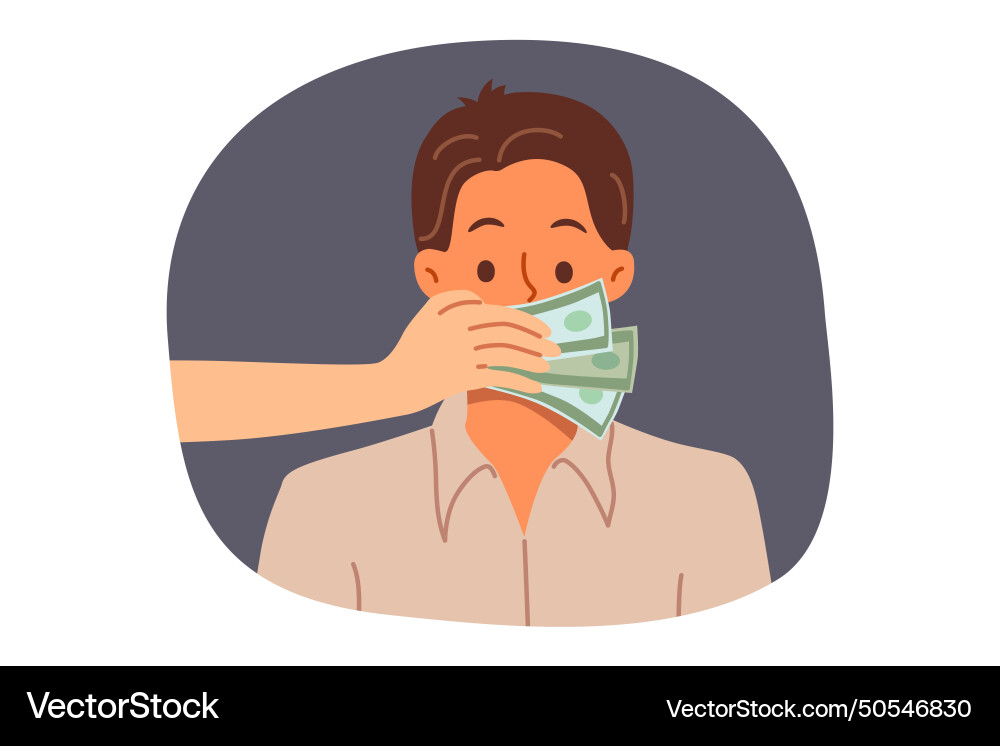 Cover man mouth with hands bribing person Vector Image