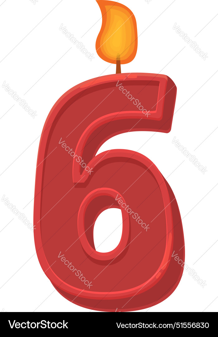 Red birthday candle number six burning with a Vector Image