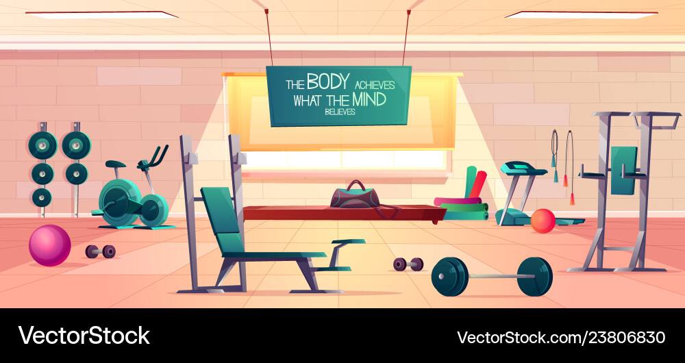 Sport club gym interior cartoon background Vector Image