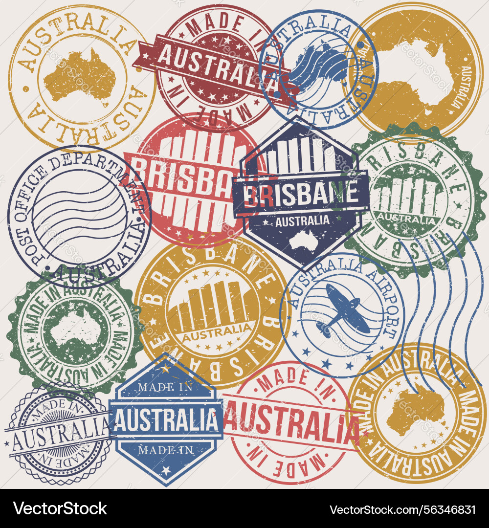 Brisbane australia set of stamps Royalty Free Vector Image