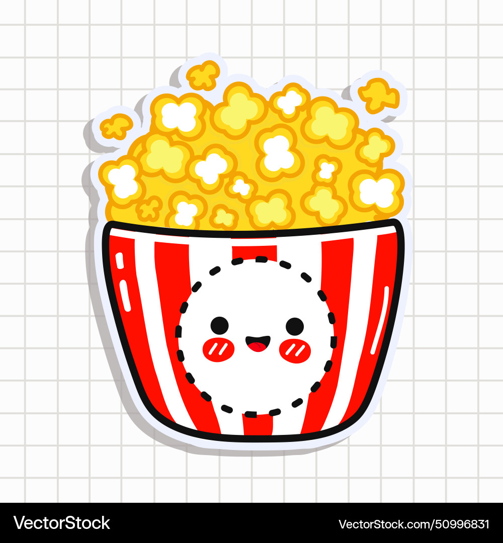 Cute funny popcorn sticker hand drawn cartoon Vector Image