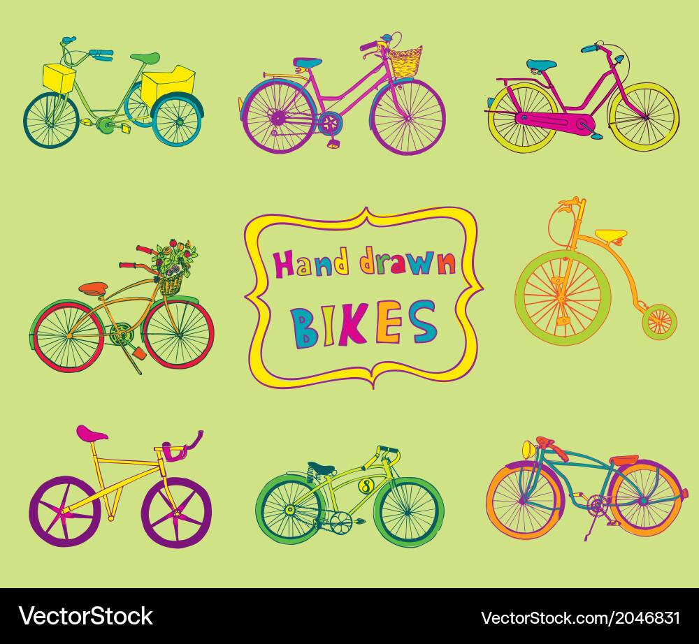 Doodle bicycles - hand drawn Royalty Free Vector Image