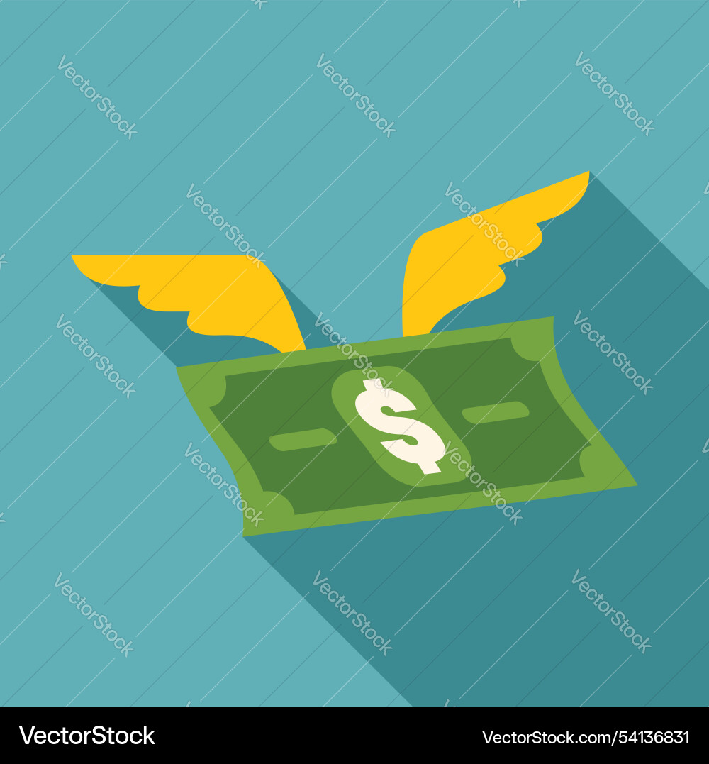 Money flying away with wings representing Vector Image