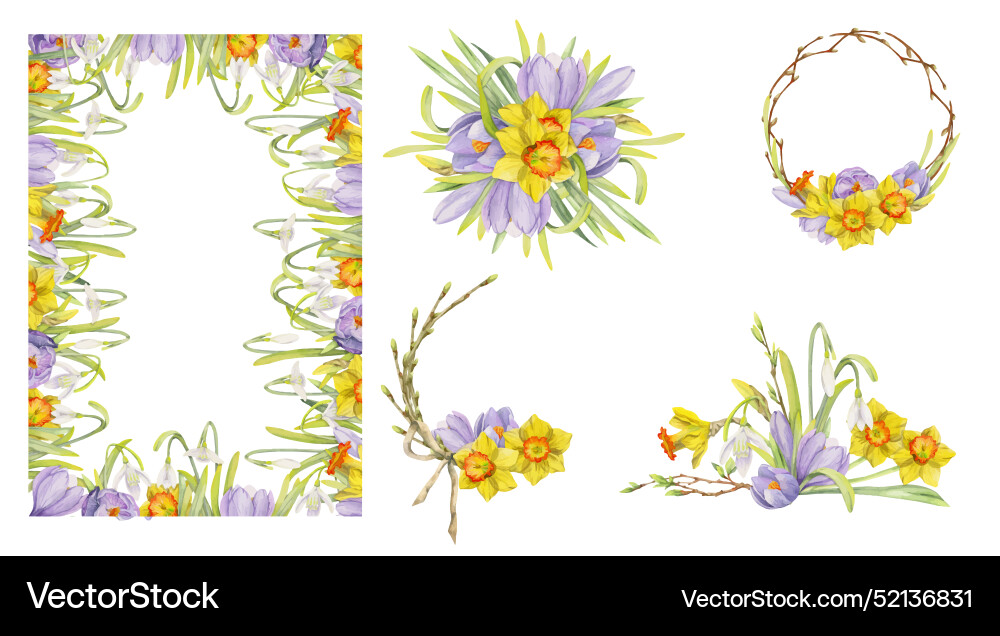Watercolor hand drawn composition with spring Vector Image