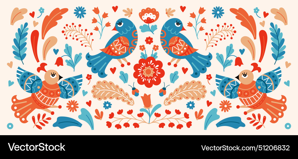 Scandinavian pattern folklore bird motif swedish Vector Image