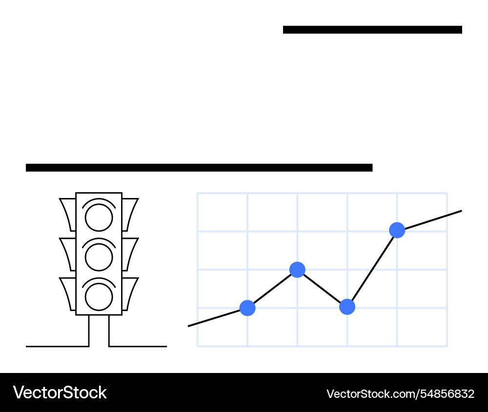 Traffic light and rising line graph indicating Vector Image