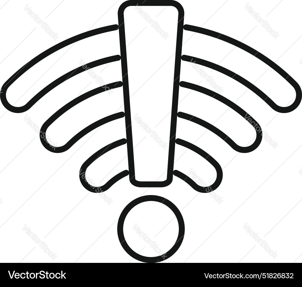 Wifi signal showing exclamation mark indicating Vector Image