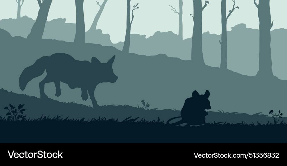 Wildlife forest landscape fox hunting mouse Vector Image