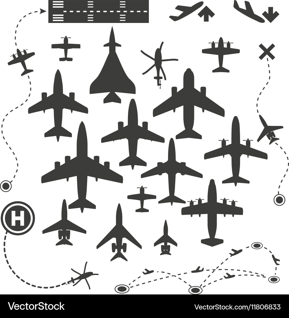 Aircraft or airplane icons set collection Vector Image