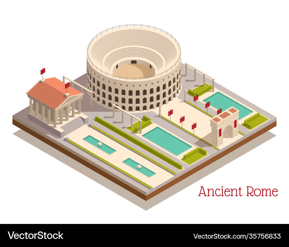 Ancient Rome Landmarks - Isometric Lizenzfreies Vektorbild
