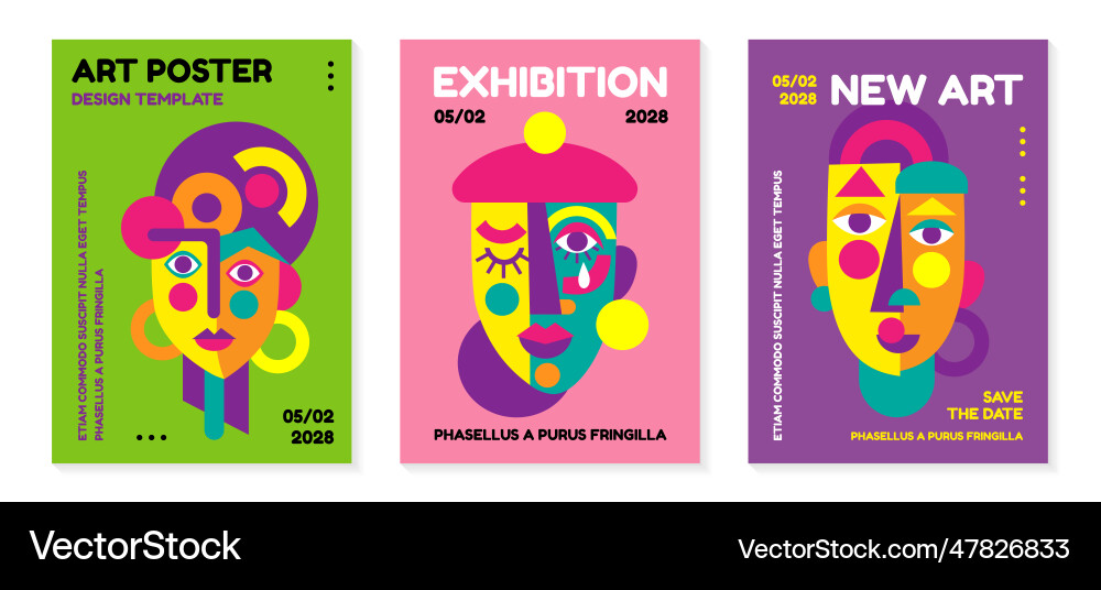 Art posters geometric face portrait cubism style Vector Image