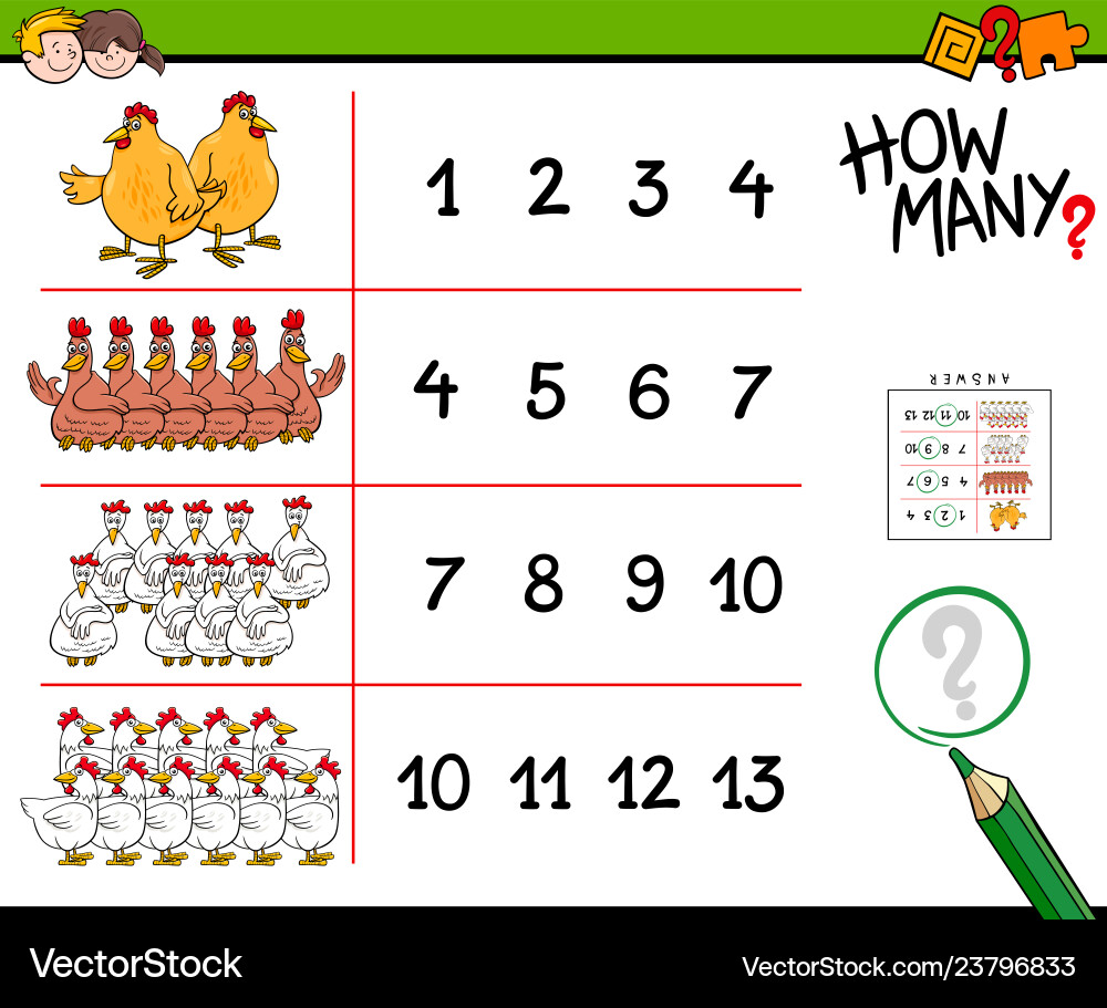 Chicken counting game cartoon Royalty Free Vector Image