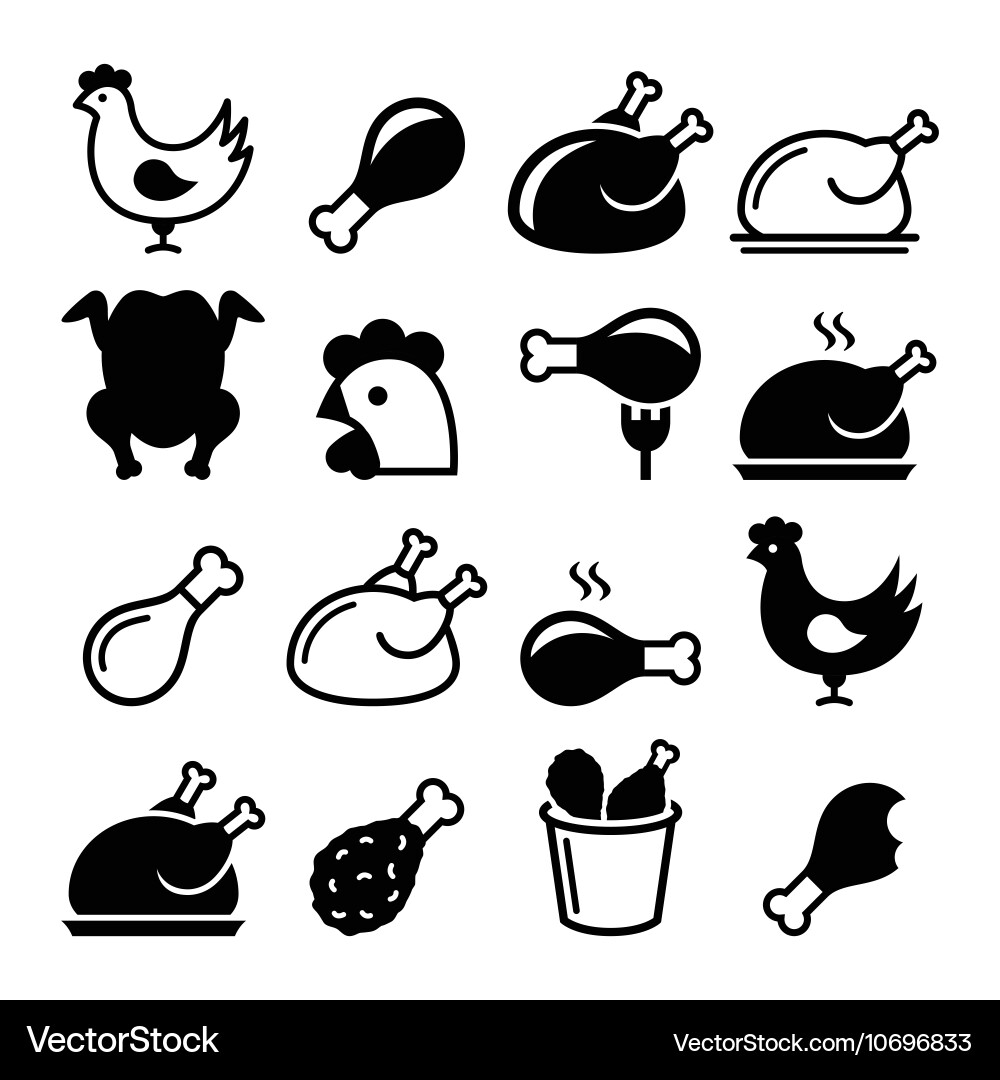 Chicken fried legs - food icons set Royalty Free Vector