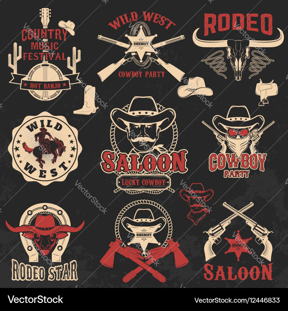 Cowboy rodeo wild west labels Royalty Free Vector Image