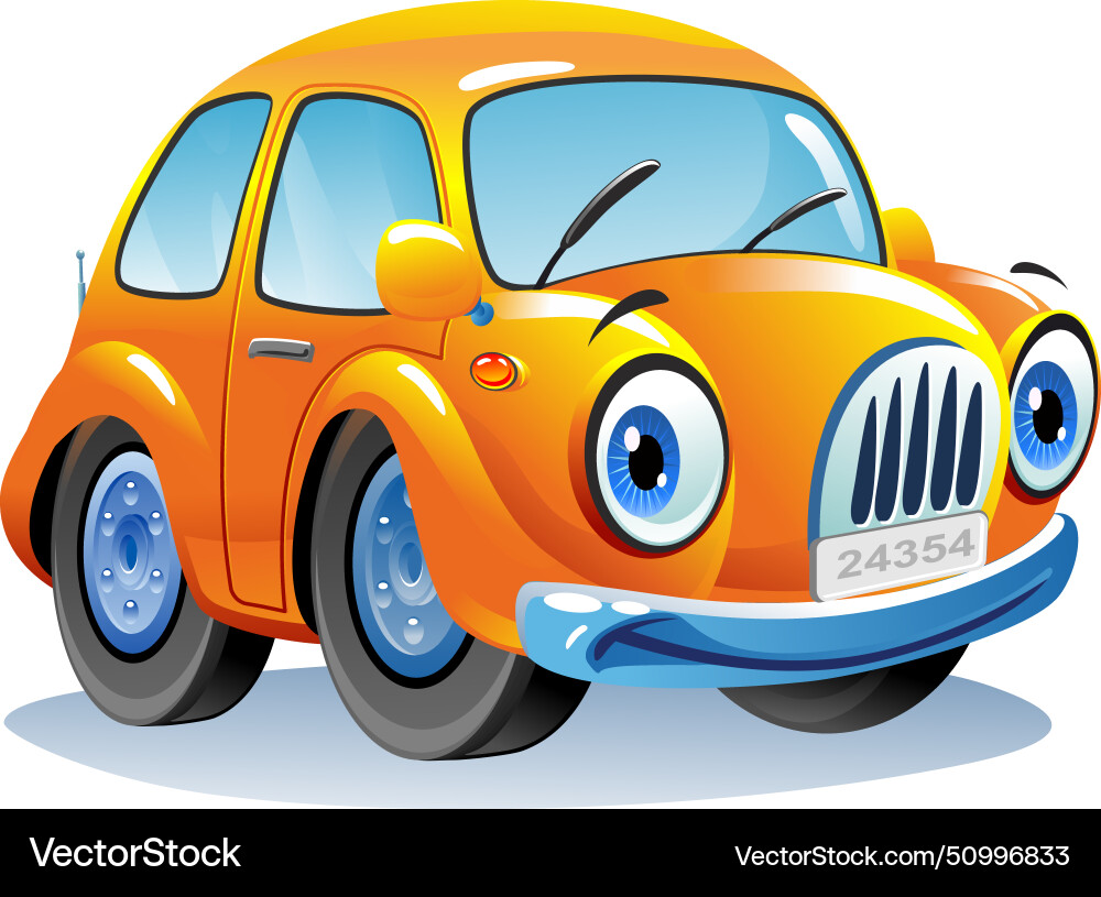Funny little car cartoon orange Royalty Free Vector Image