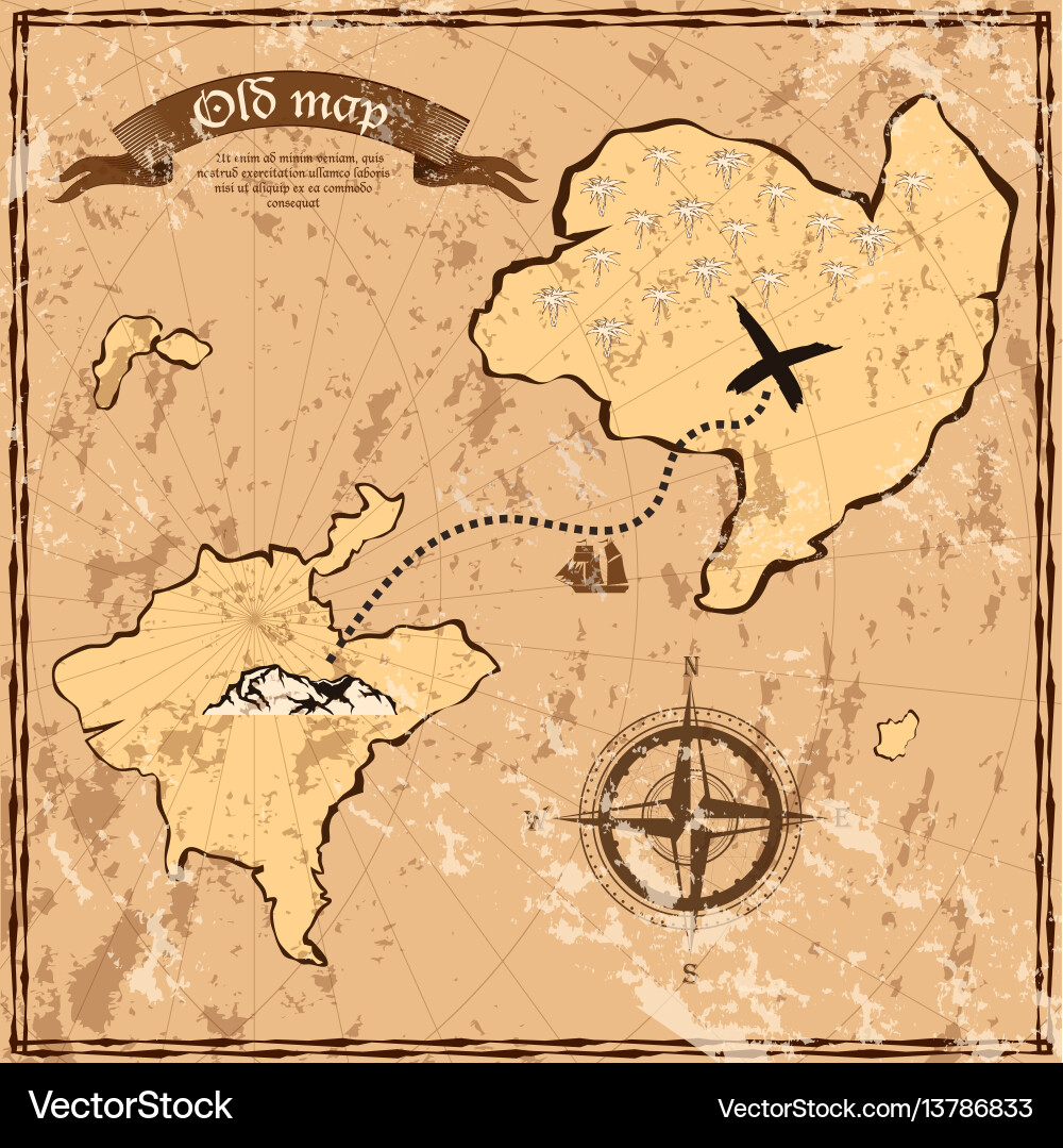 Old or vintage map with islands and ship Vector Image