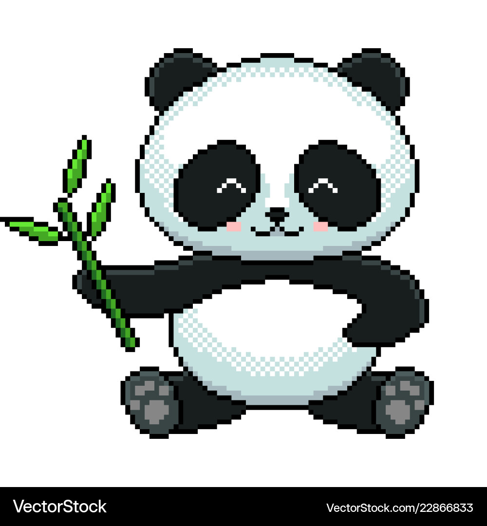 Pixel cute panda detailed isolated Royalty Free Vector Image