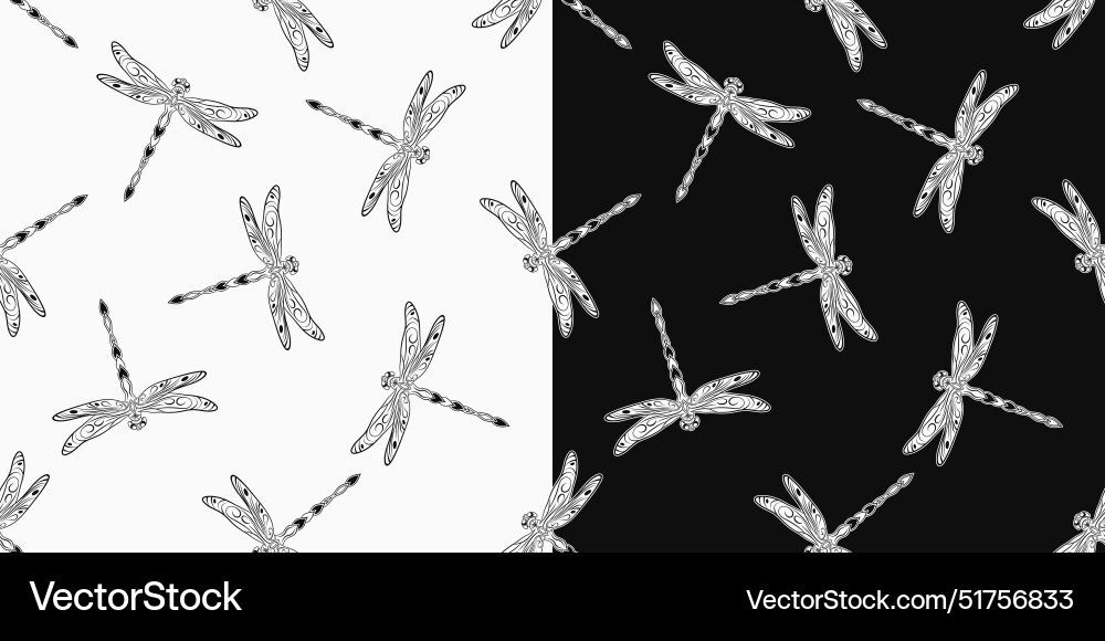 Seamless patterns with flying dragonflies Vector Image