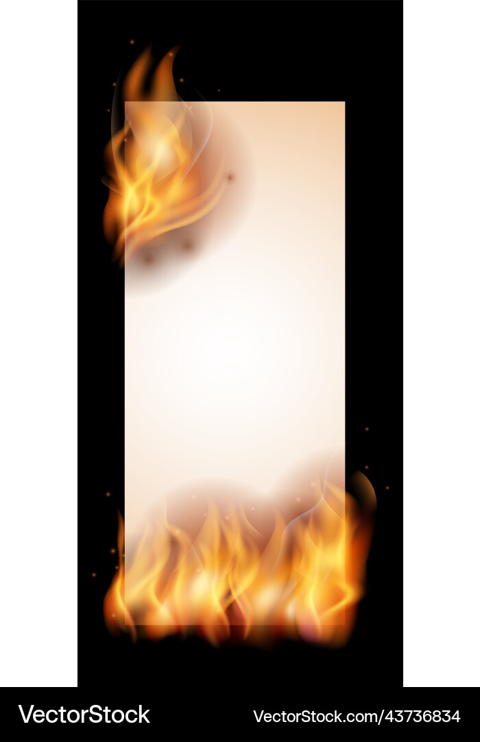 Burning paper with fire flame blank realistic Vector Image