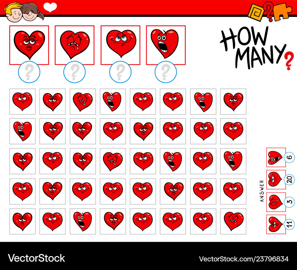 How many hearts counting task Royalty Free Vector Image