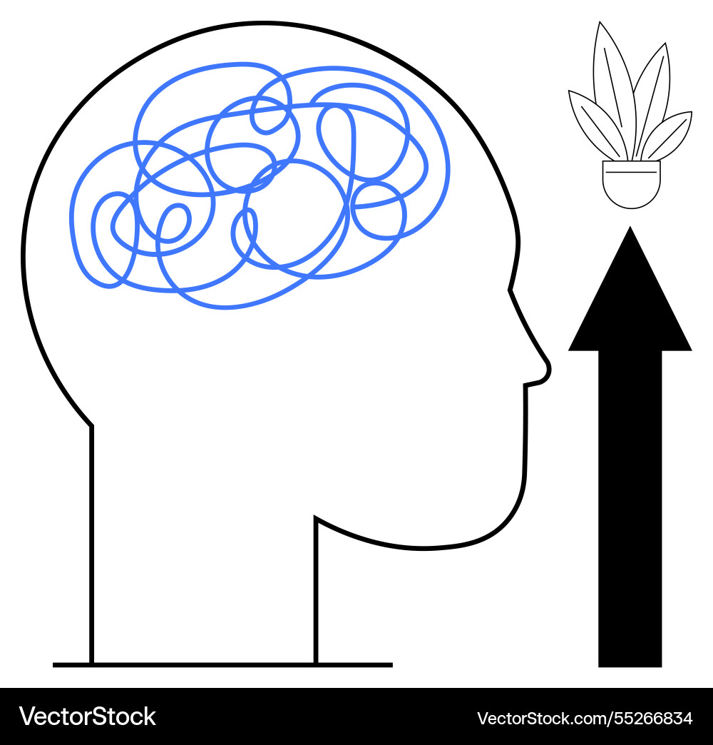 Human head with tangled lines representing Vector Image