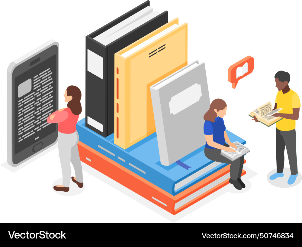 Isometric books concept students learning Vector Image
