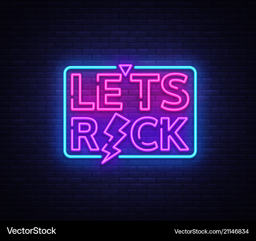 Lets rock neon music sign Royalty Free Vector Image