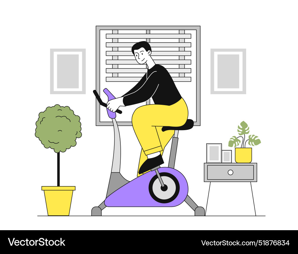 Man training at home young guy on exercise bike Vector Image