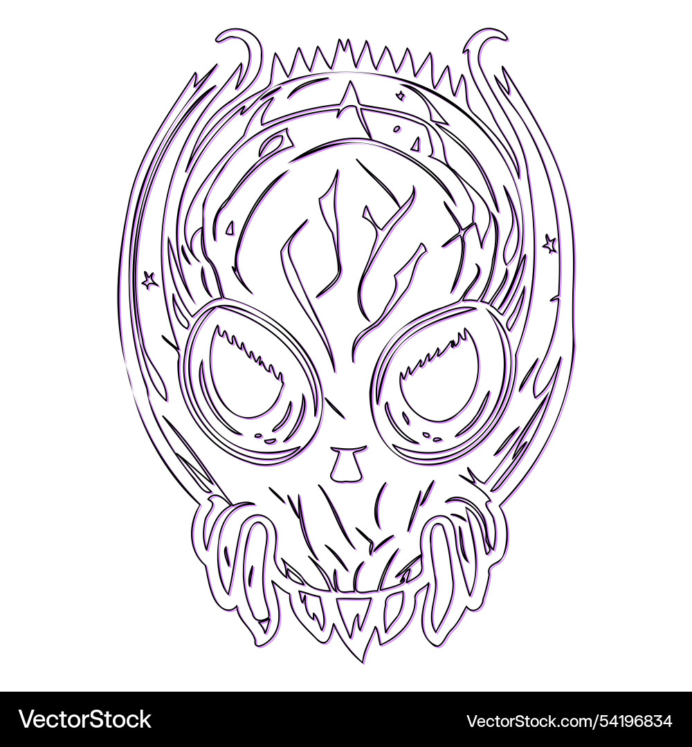 Monster alien outline sketch purple Royalty Free Vector