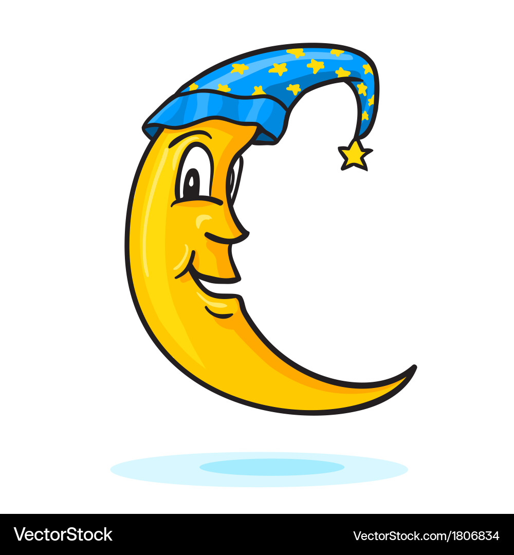 Moon in nightcap with gold star Royalty Free Vector Image