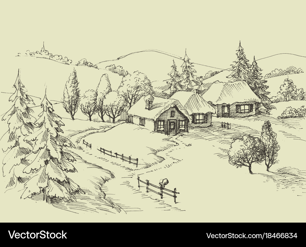 Small village idyllic landscape beautiful valley Vector Image