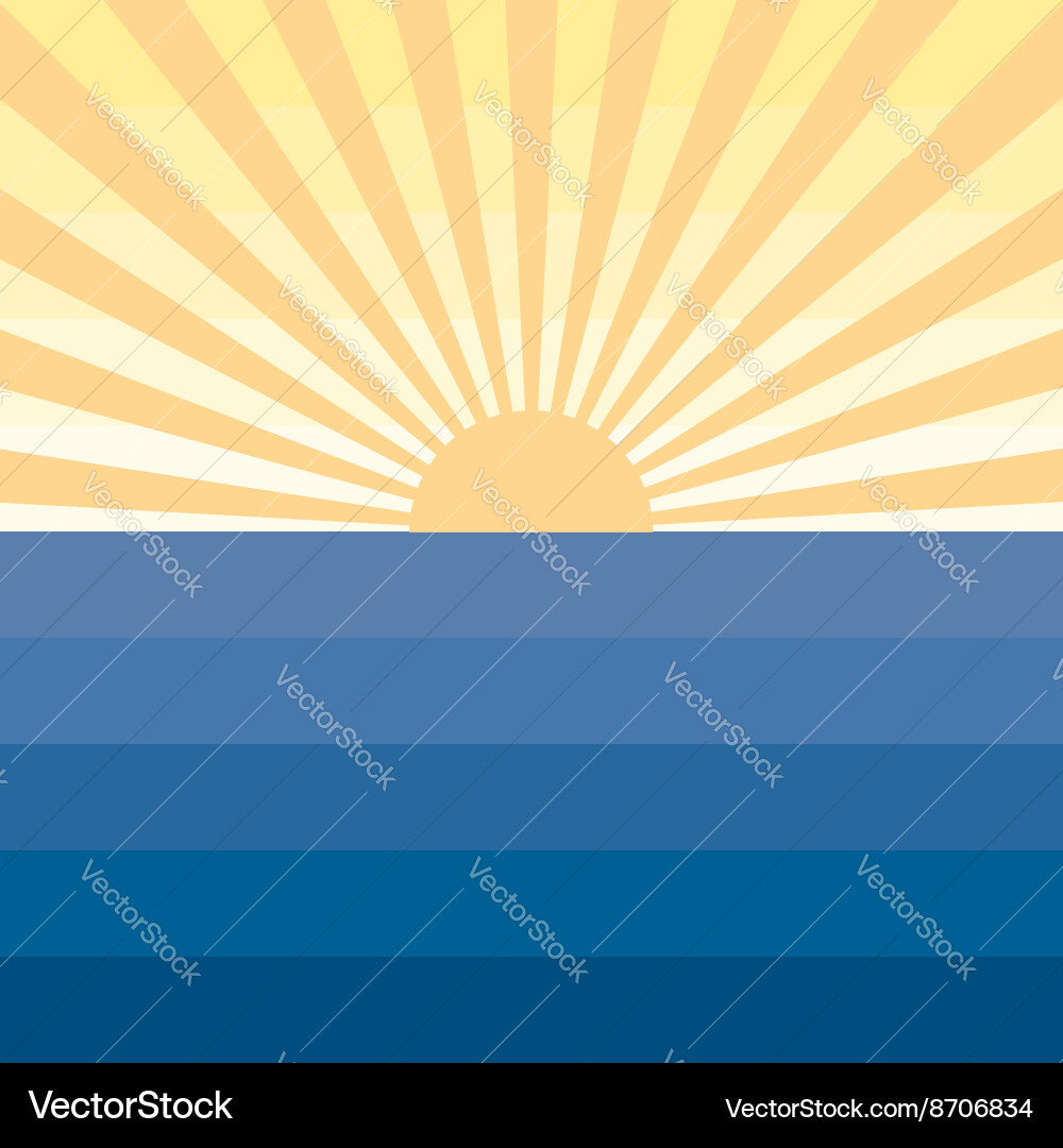 Sun with rays and sea marine creative background Vector Image