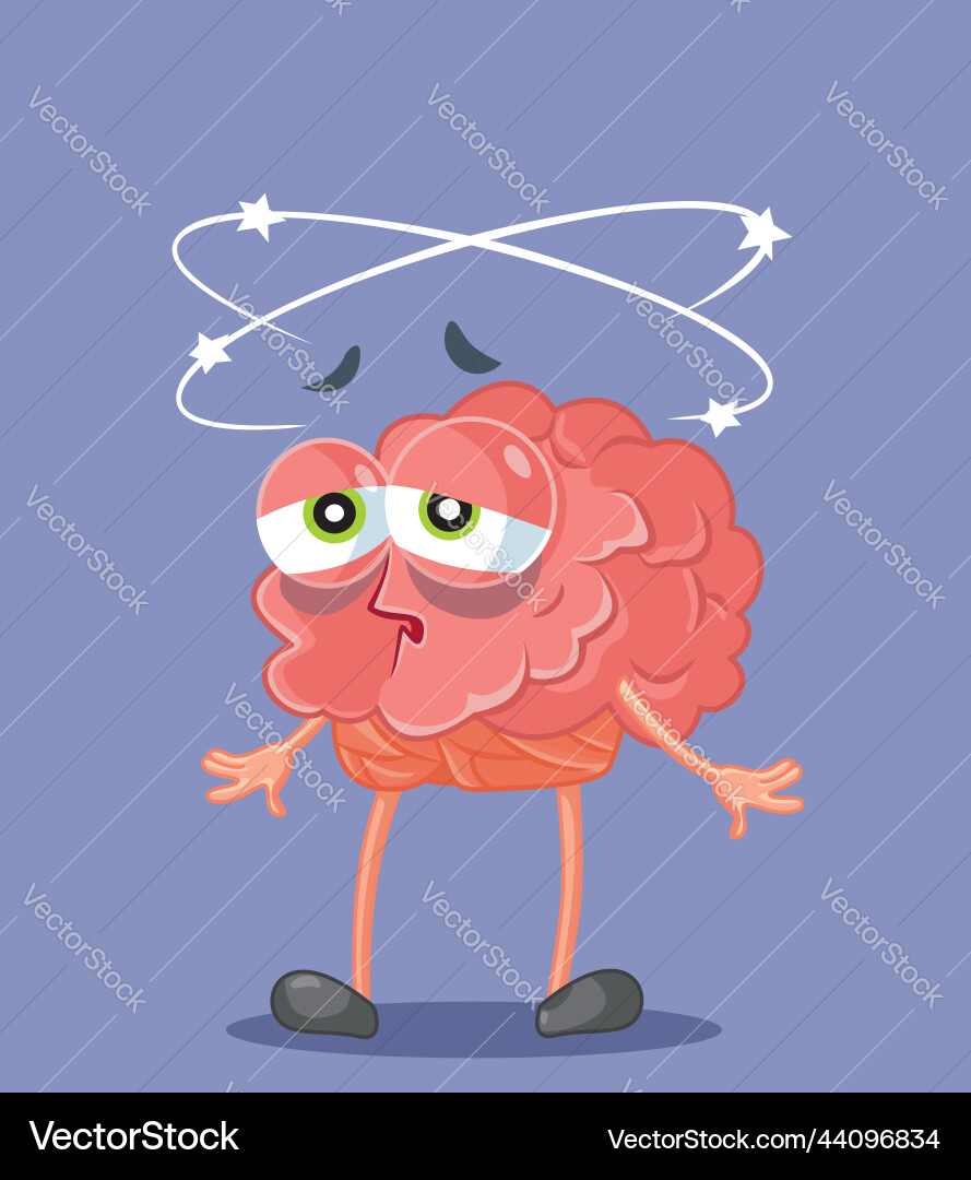 Tired cartoon brain feeling dizzy and nauseated Vector Image