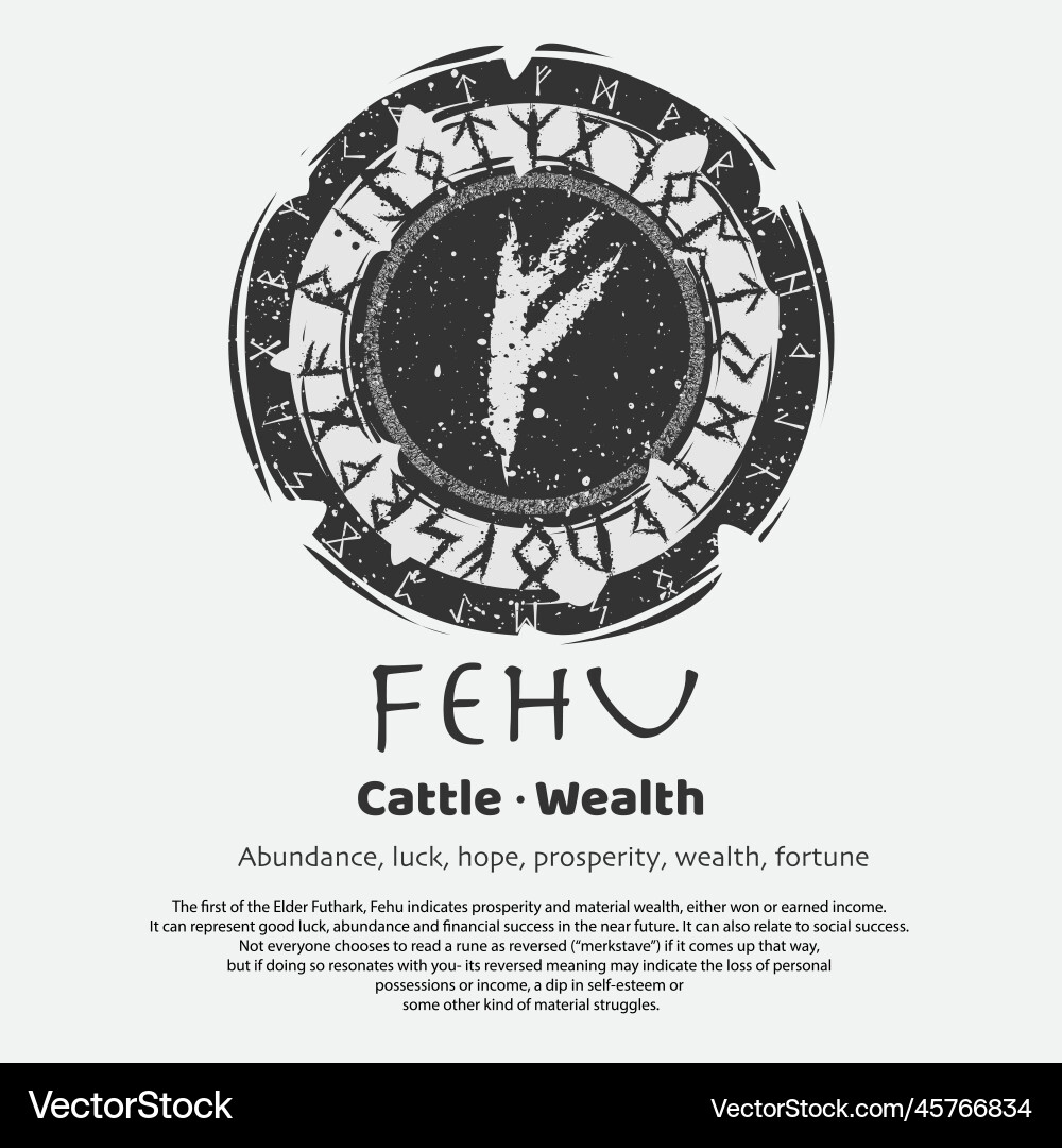 Viking fehu rune dark circle shield Royalty Free Vector