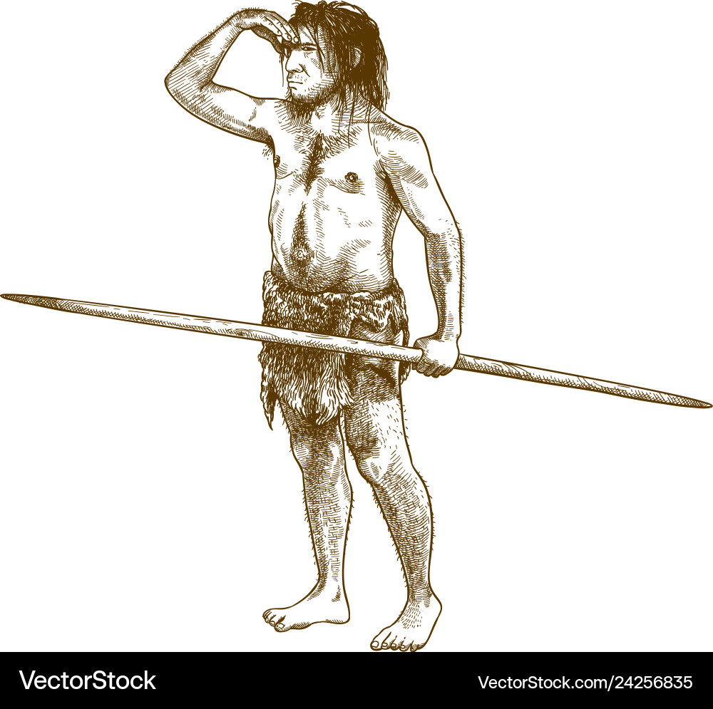 Engraving of caveman Royalty Free Vector Image