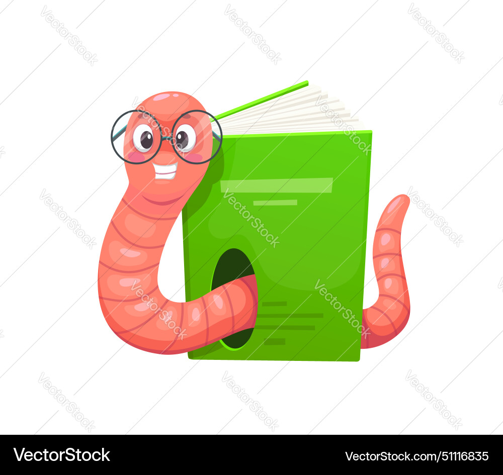 Funny bookworm character makes a hole in book Vector Image