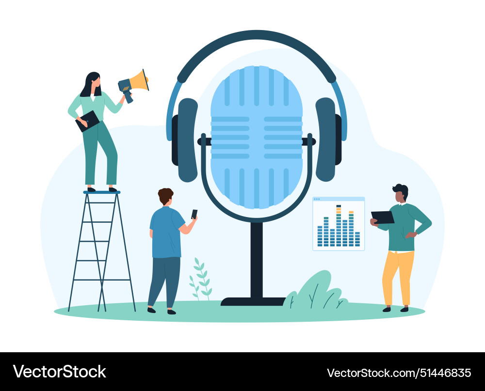 Record and listen to audio online tiny people use Vector Image