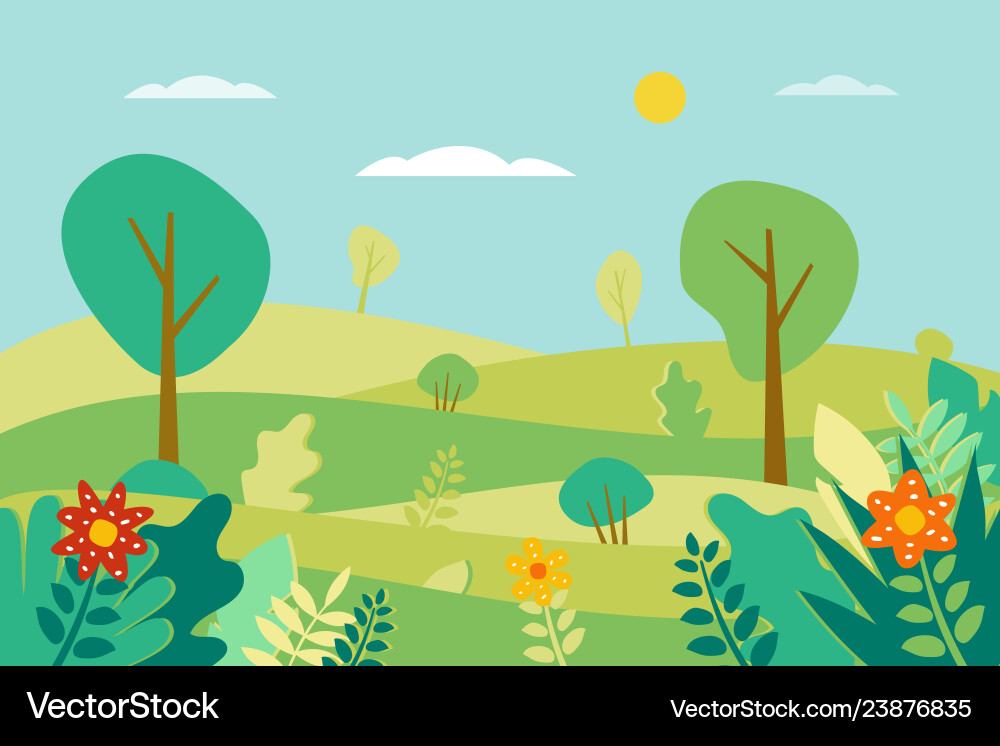 Spring landscape in flat style Royalty Free Vector Image