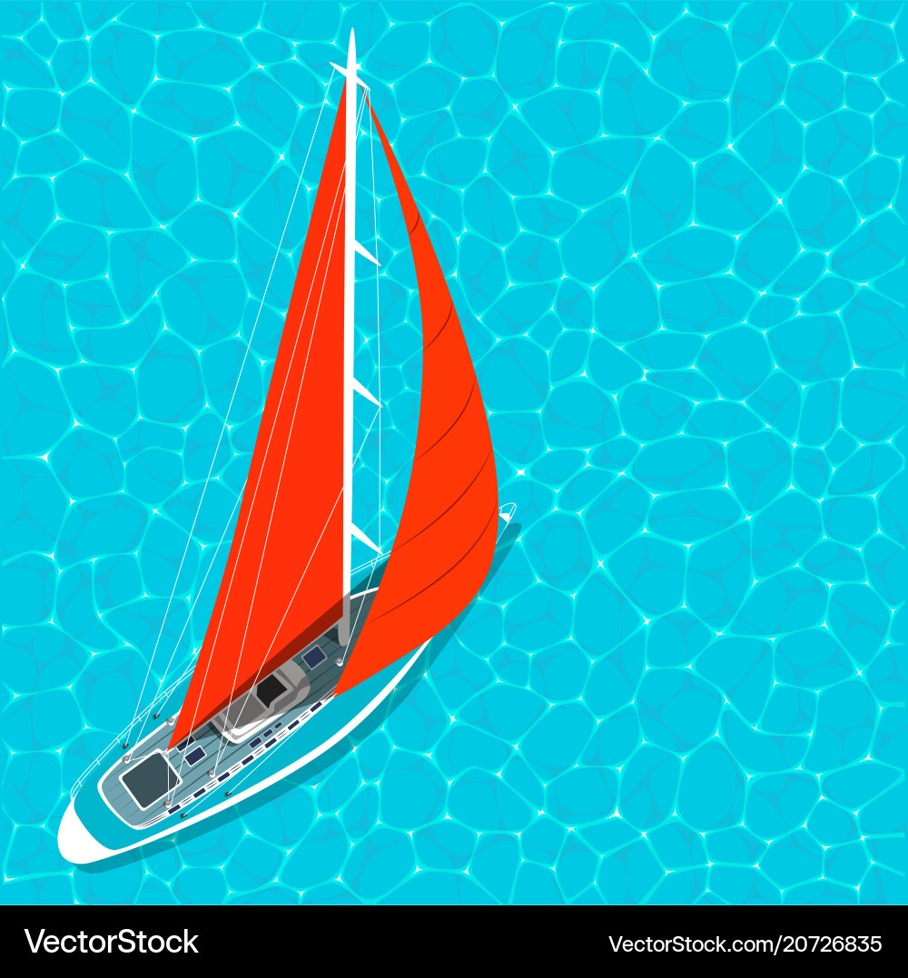 Top view sail boat on water poster Royalty Free Vector Image
