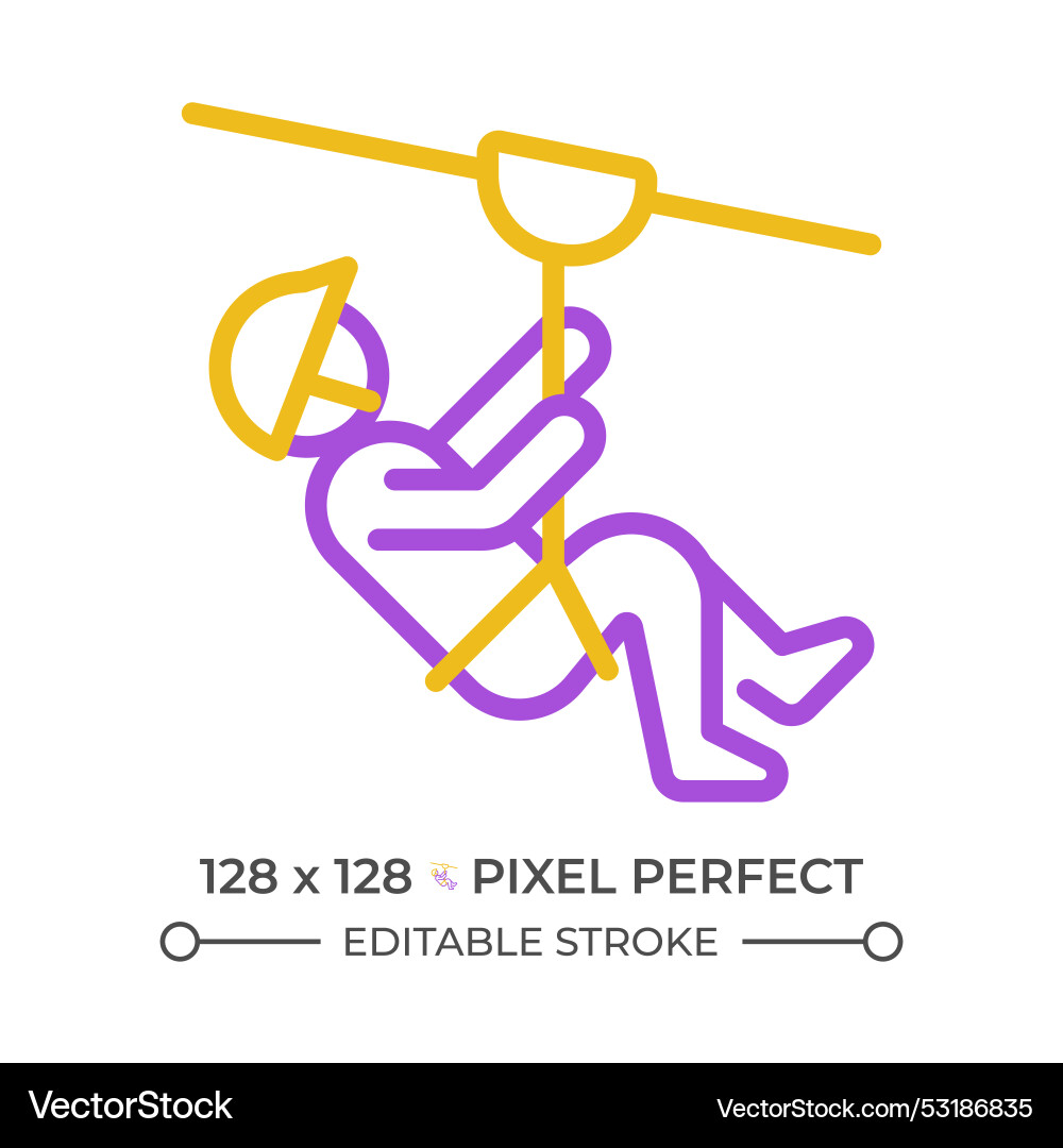 Zip line ride pixel perfect two color icon Vector Image