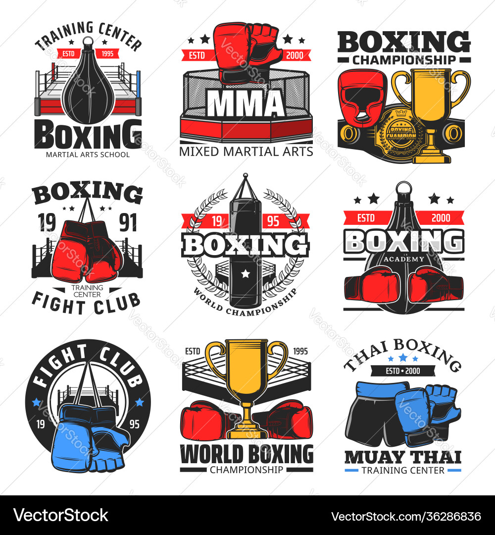 Boxing & MMA School Emblem Set Royalty Free Vector Image