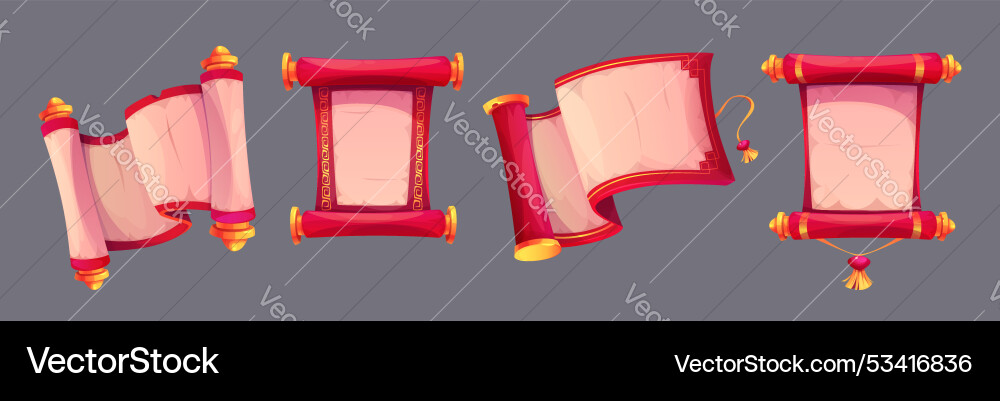 Chinese paper red scroll with golden elements Vector Image