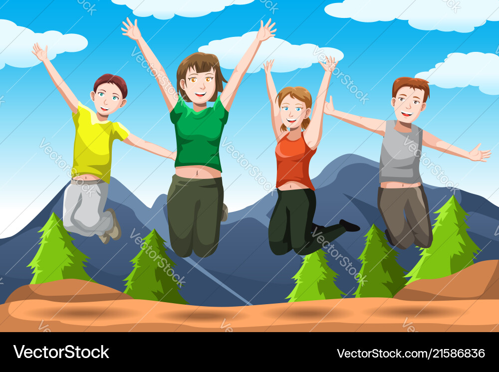 Friends jumping Royalty Free Vector Image - VectorStock