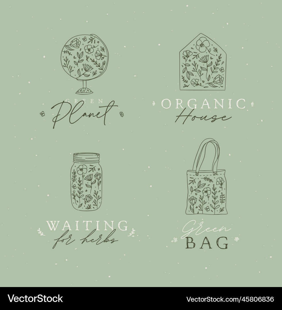 Labels with flowers green color Royalty Free Vector Image