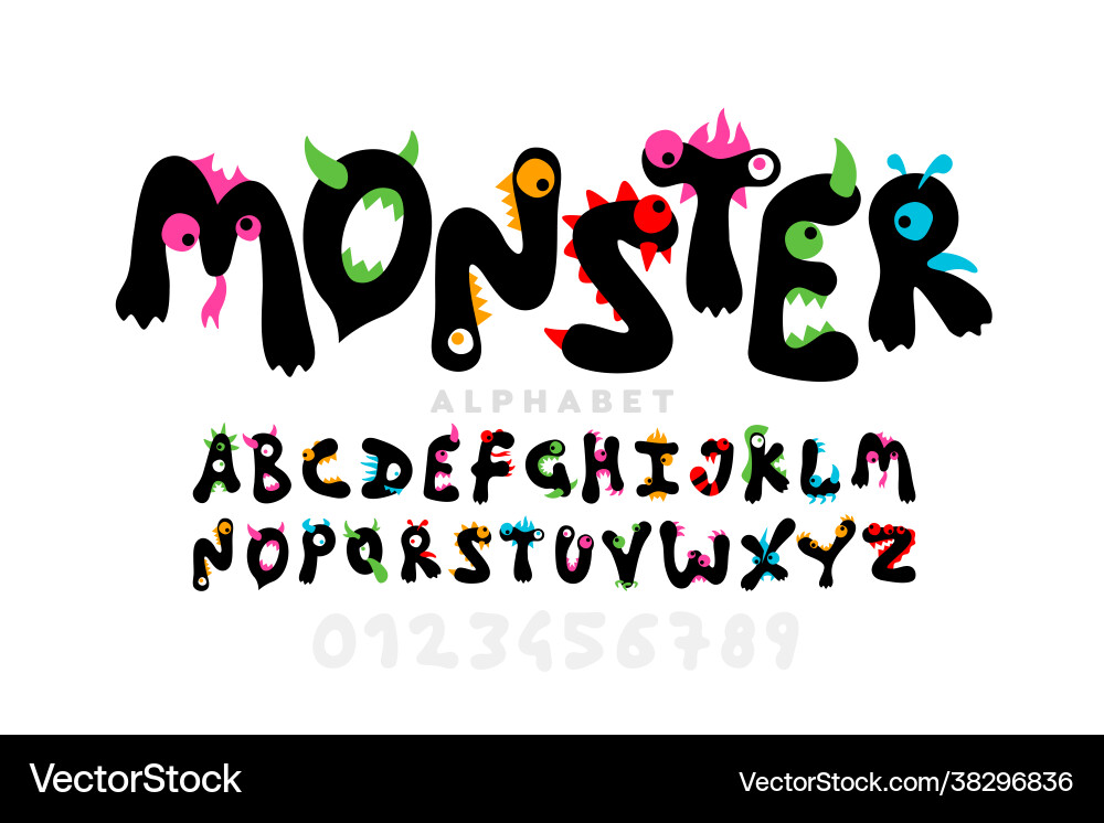 Monster Cartoon Stil Schrift Design kindisch Vektorbild