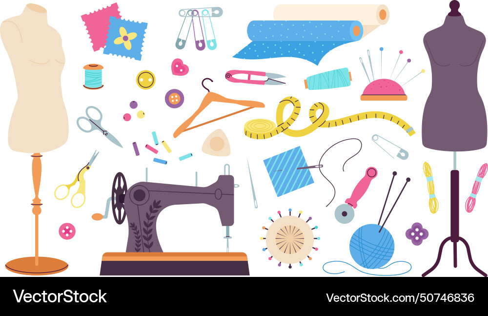 Needlework tools tailoring and equipment Vector Image