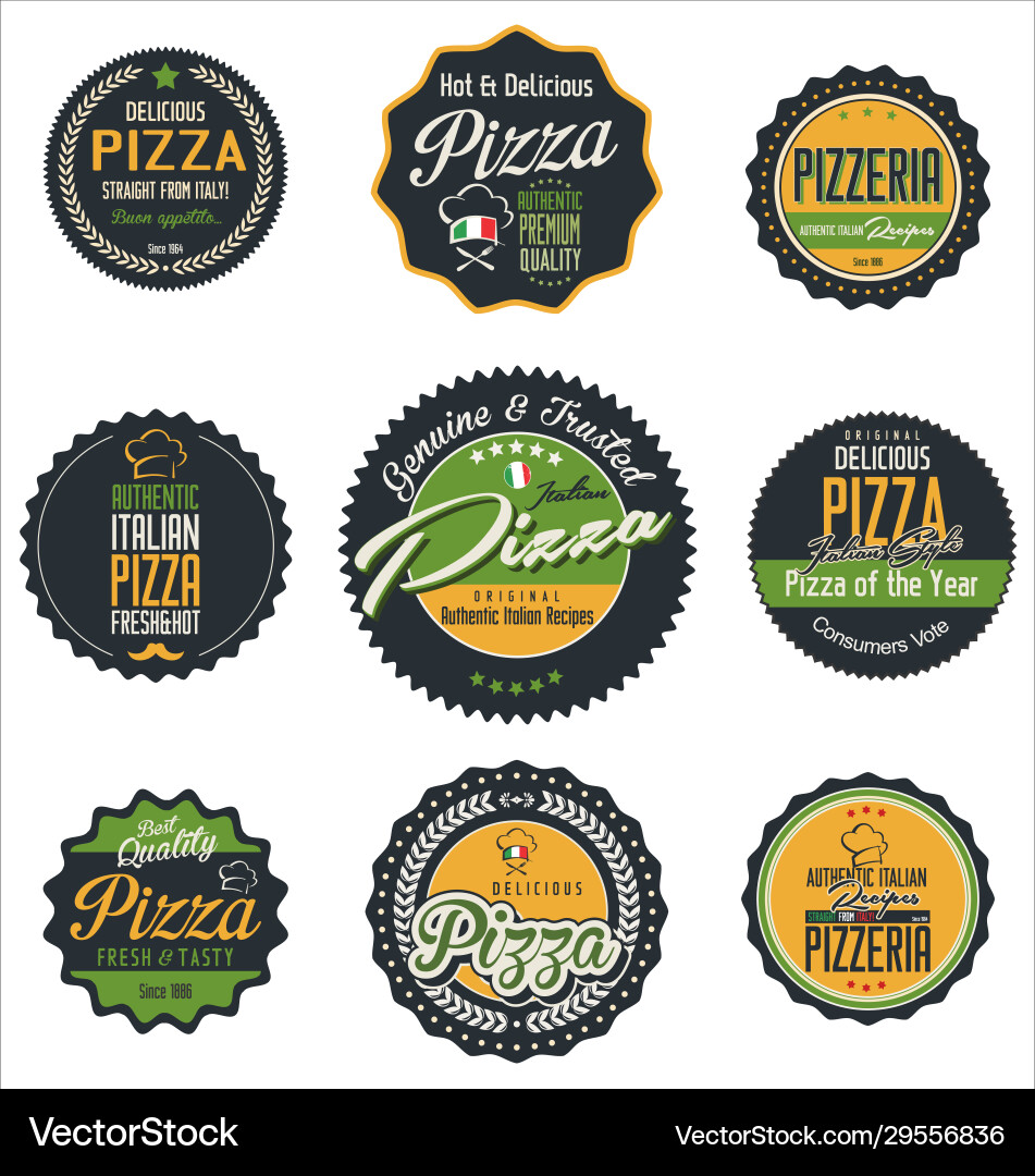 Pizza labels Royalty Free Vector Image - VectorStock