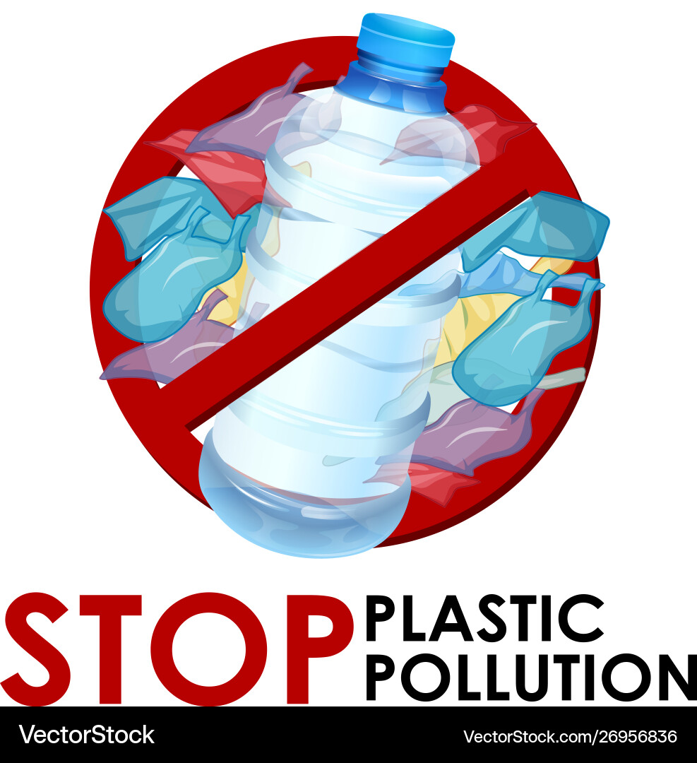 Poster design with plastic bags and bottles Vector Image